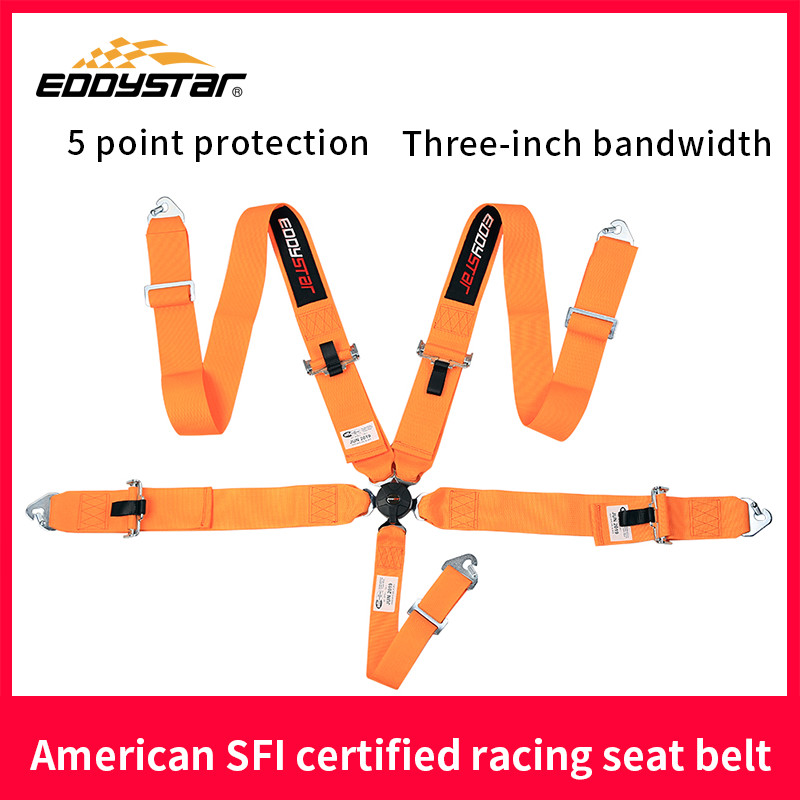 EDDYSTAR Nylon Drift Car Racing Seat Belt Orange Color 5 Point Seat Belt